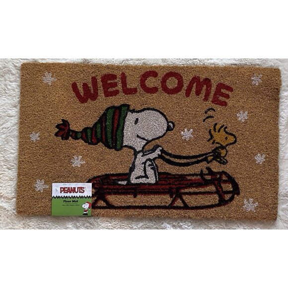 Peanuts | Accents | Peanuts Snoopy Woodstock Sled Holiday Outdoor Coir ...